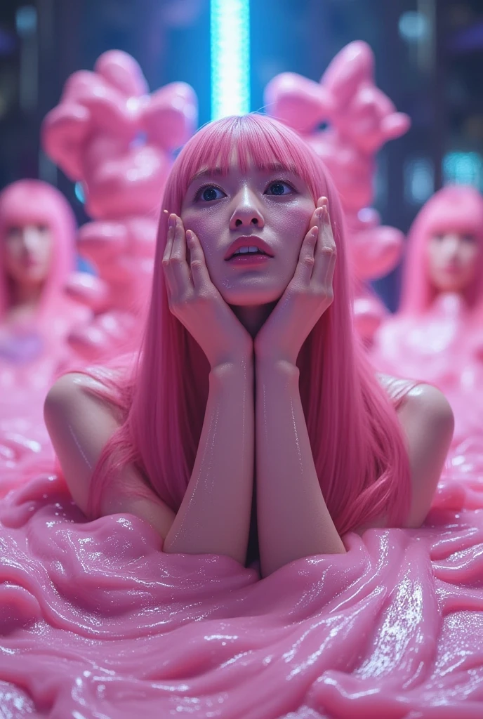 高品質}})), ((傑作)), (詳細), perfect face hyper realistic pink slime alien ...