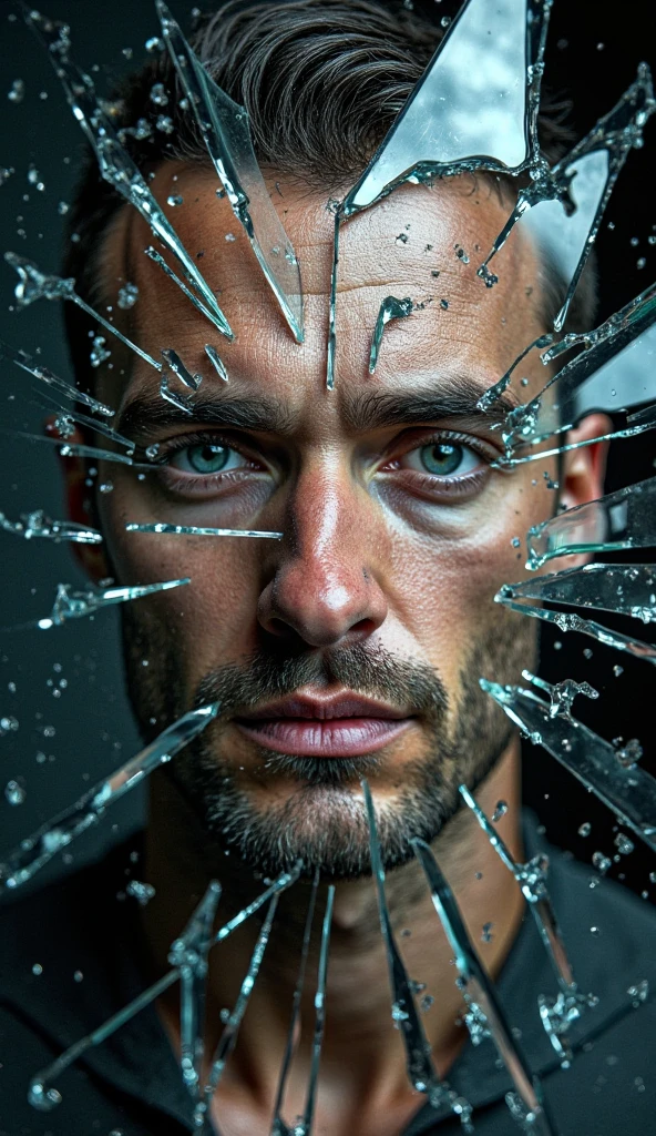 A striking close-up portrait of a man’s face composed entirely of ...