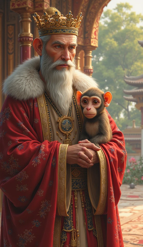 Human king called Morata adopted a loving and loyal monkey. - SeaArt AI