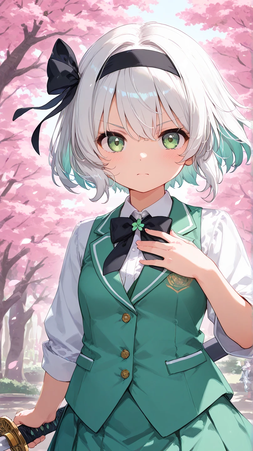 Fairy Dream、 1girl , white hair,short hair, hair ribbon,black hairband ...