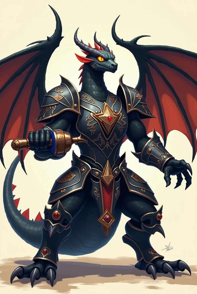 Full image: black charizard in 2d with armor and holding a hammer ...