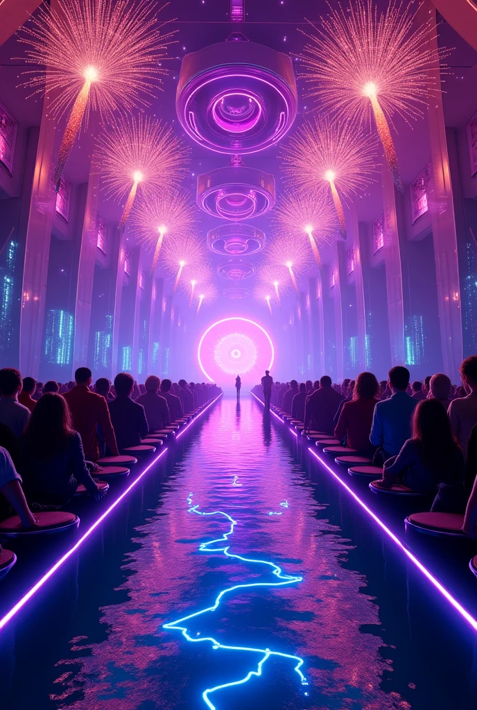 A futuristic, high-tech magical movie poster ablaze with vibrant ...