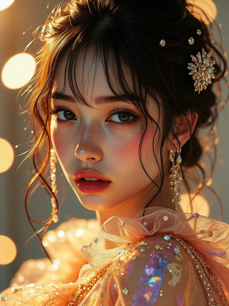 Anime women wearing glitter makeup creatively, Full image, telephoto ...
