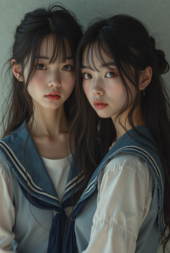 Japanese women in their late s Open uniform Disheveled long hair ...