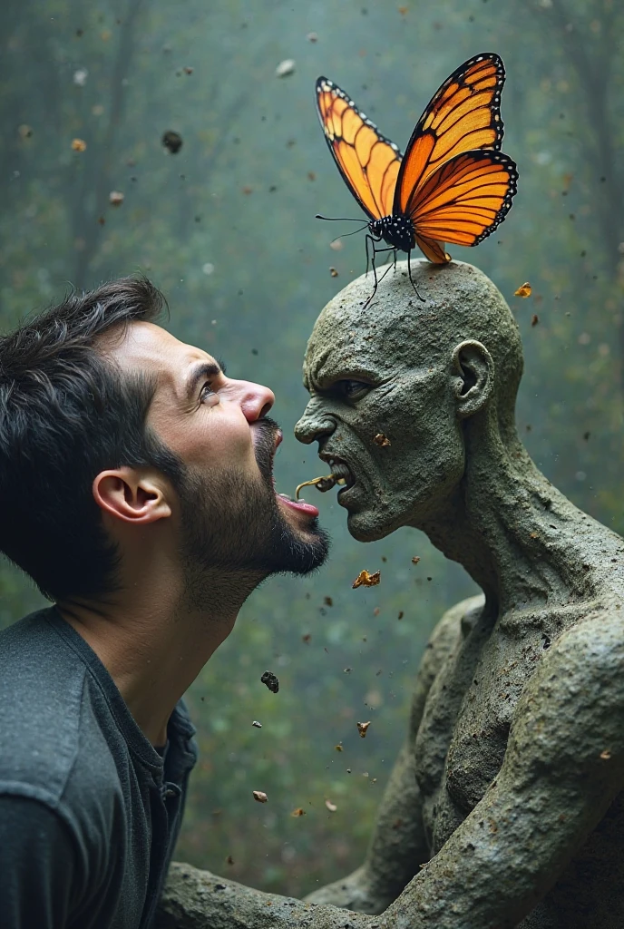 "A surreal scene showing a person with an angry expression releasing ...