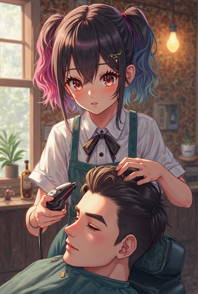 Anime girl barber shaving hair with clipper - SeaArt AI