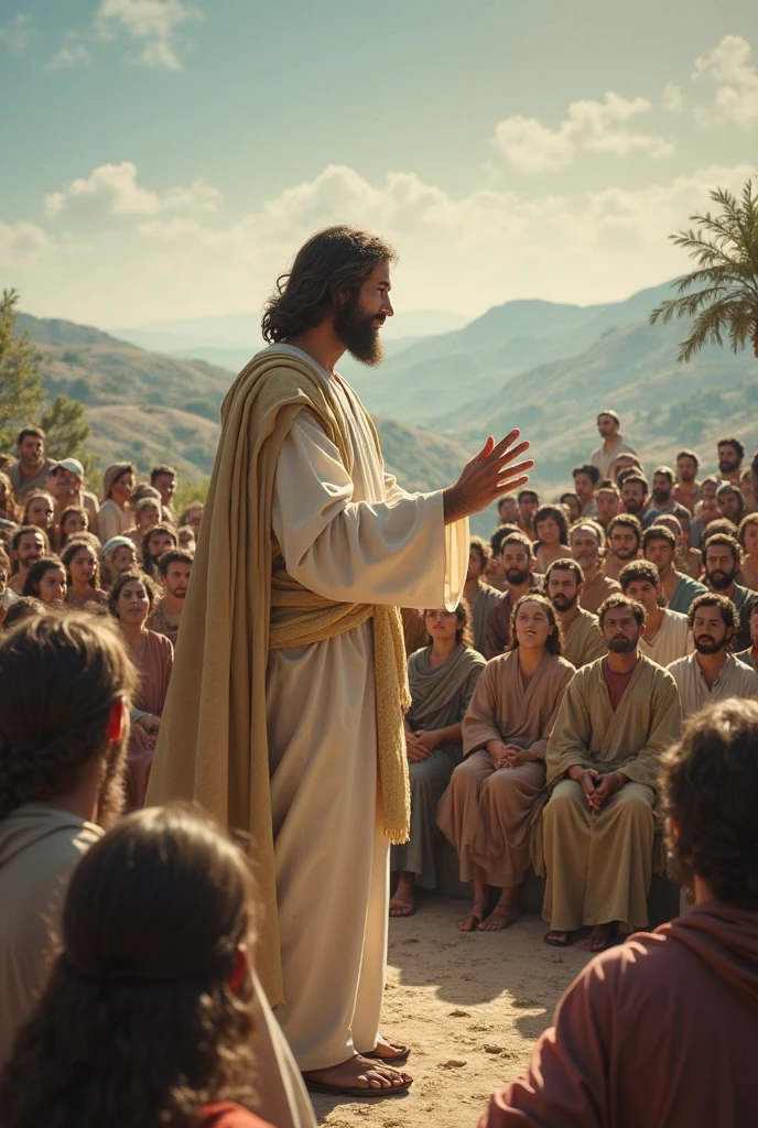 Jesus speaking to a crowd - SeaArt AI