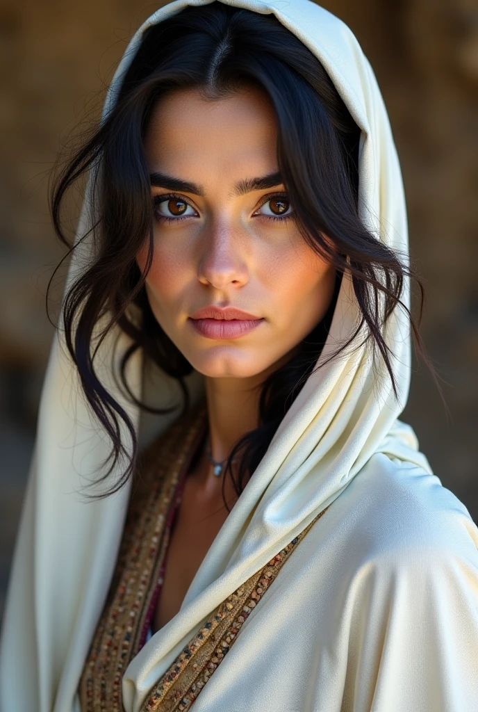 A woman with black hair and Tunisian features brown eyes a wheatish ...