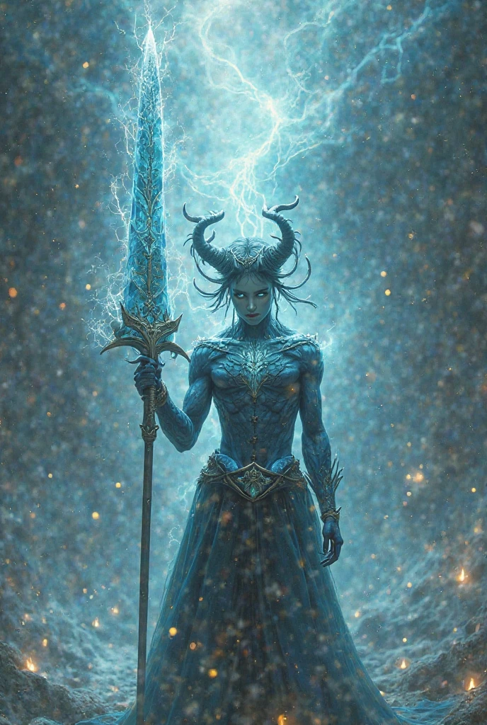 Semi-demon human/angel controlling light and dark with a giant ...