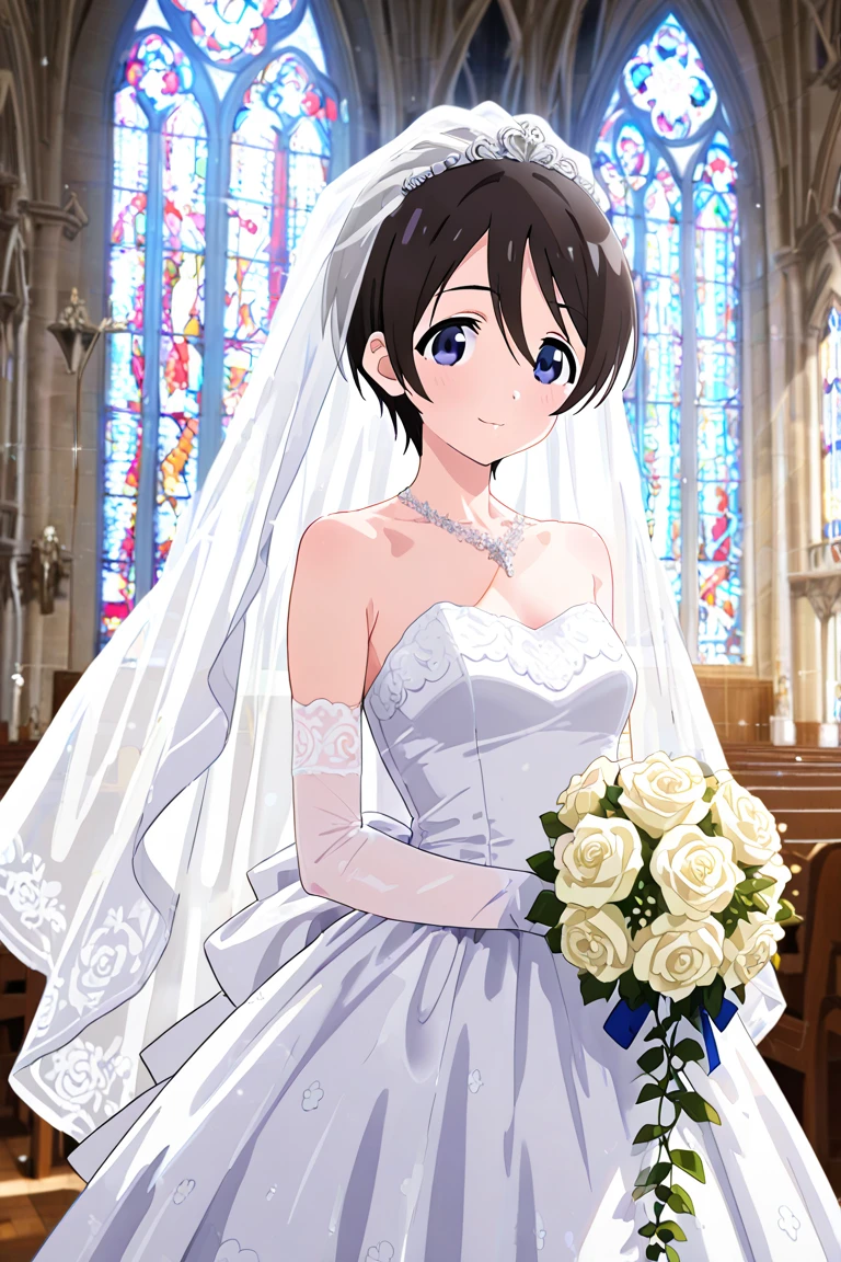 Top quality, Saitou Ena ,church,wedding dress,light smile - SeaArt AI
