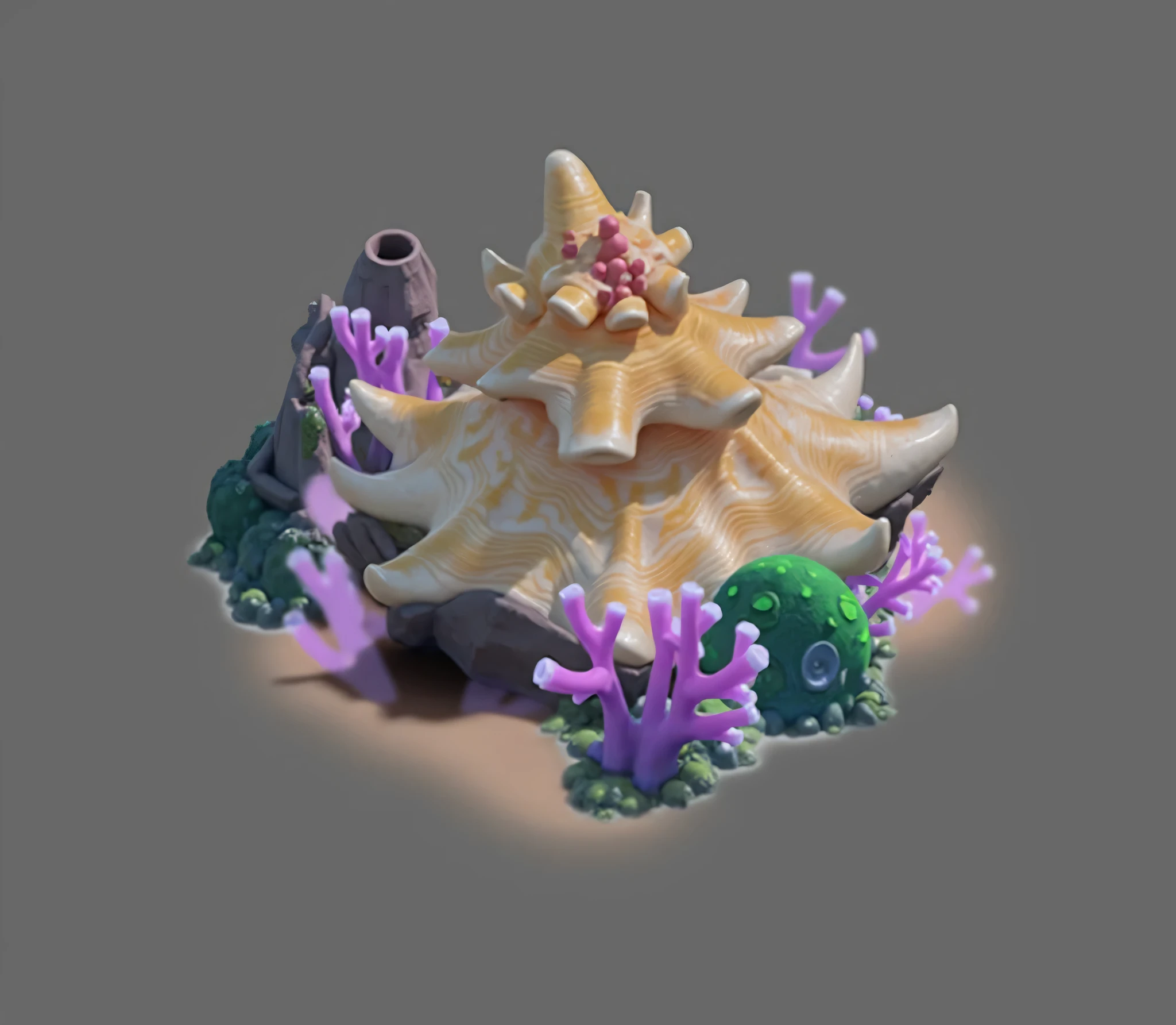 There is a small shell with a starfish on it - SeaArt AI