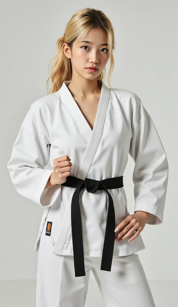 No background white judo uniform black belt Karate True fist Blonde ...