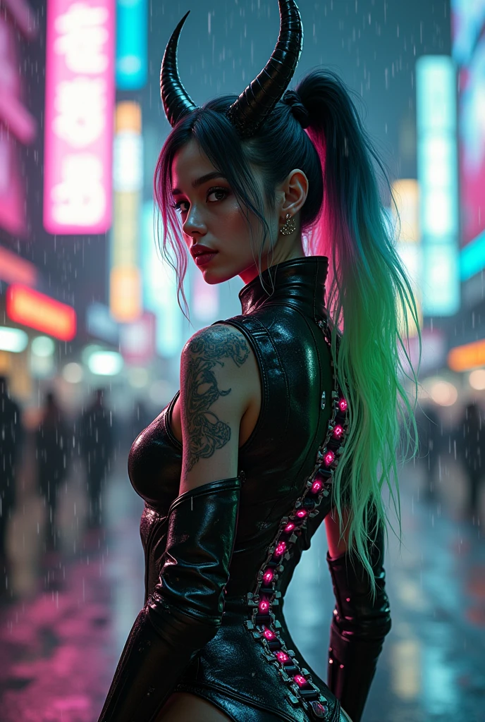 Cyberpunk demon girl, highly detailed, ultra-realistic, futuristic sci ...