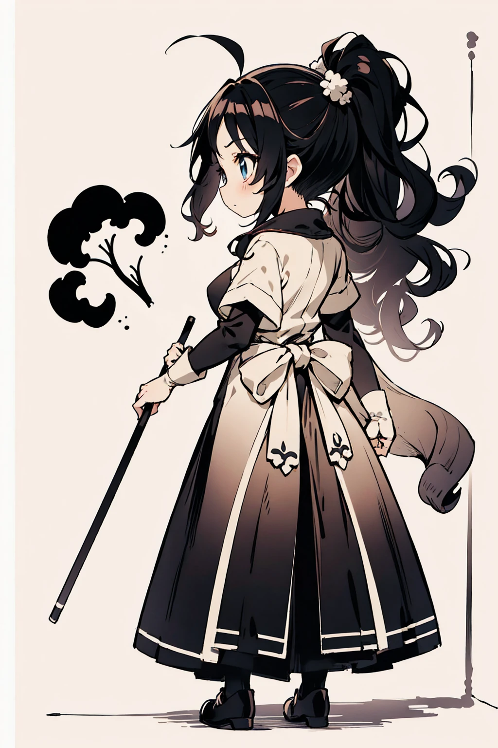 Ahoge, curly hair, anime style, chiaroscuro, silhouette, wide shot ...