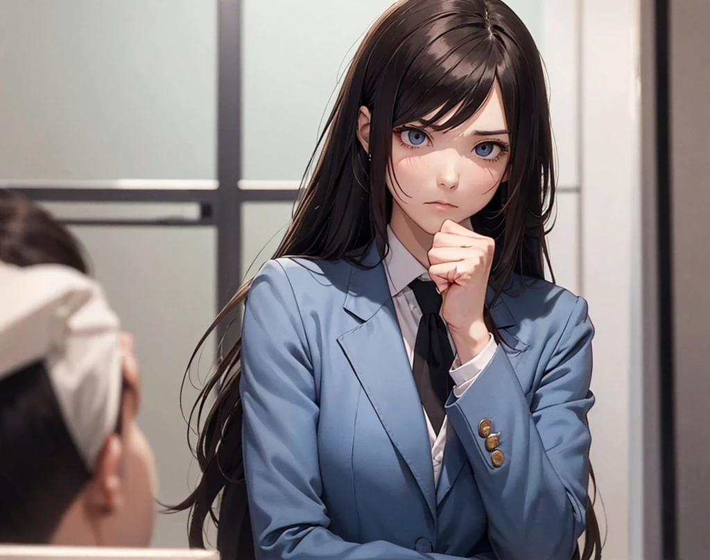 The image of the rich brown long hair slender woman with clear eyes and ...