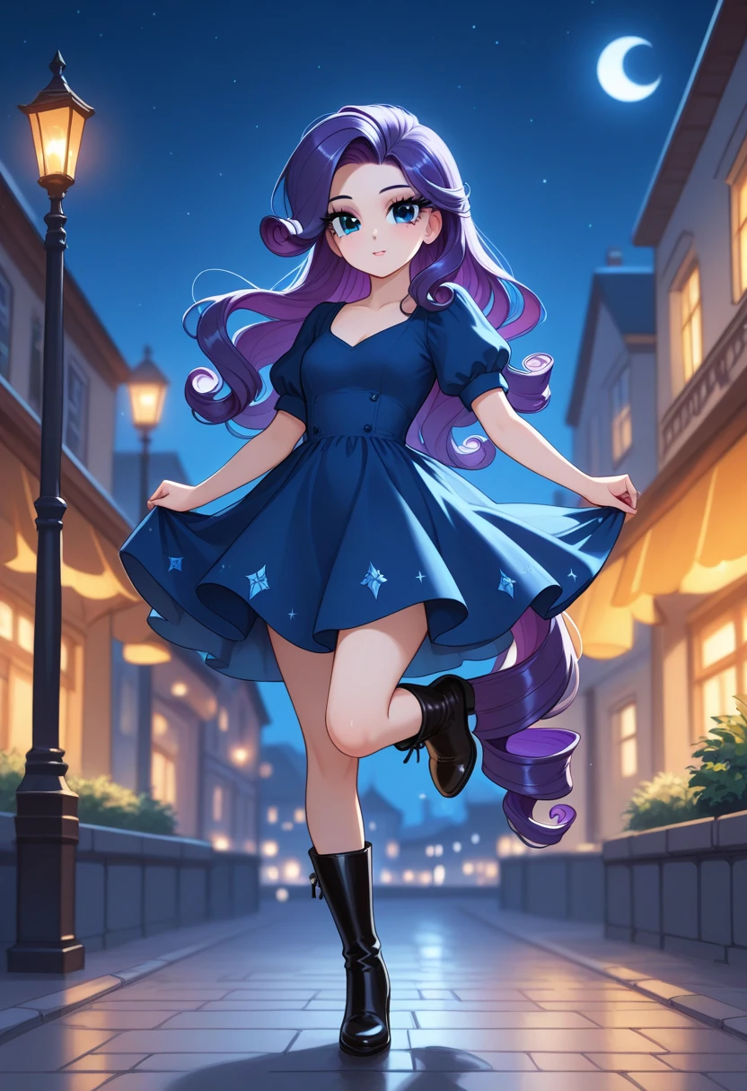 Rarity (my little pony), humanized, standing on one leg, black boots ...