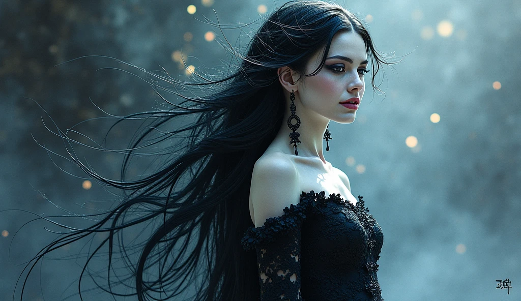 A highly detailed, surrealistic watercolor painting of a gothic goddess ...