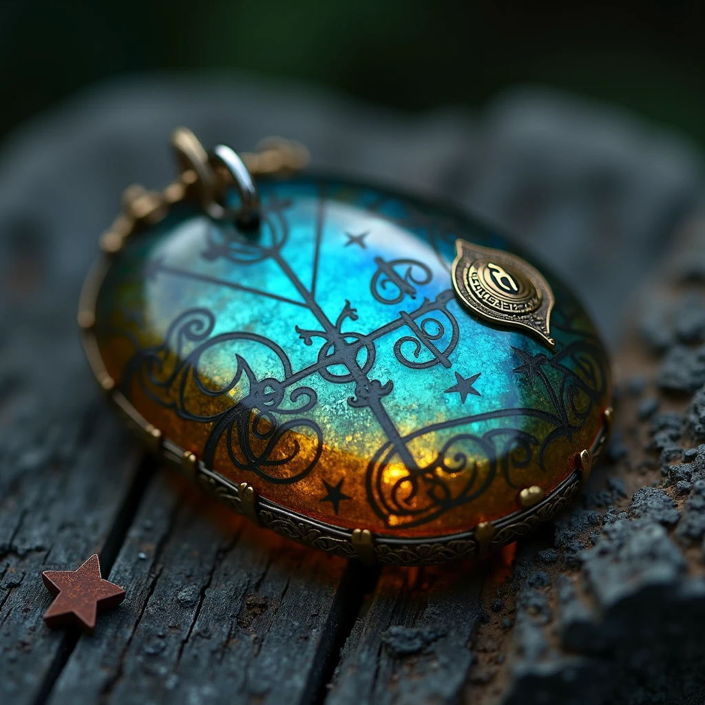 Engraved with beautiful labradorite and the runic letter Yul - SeaArt AI