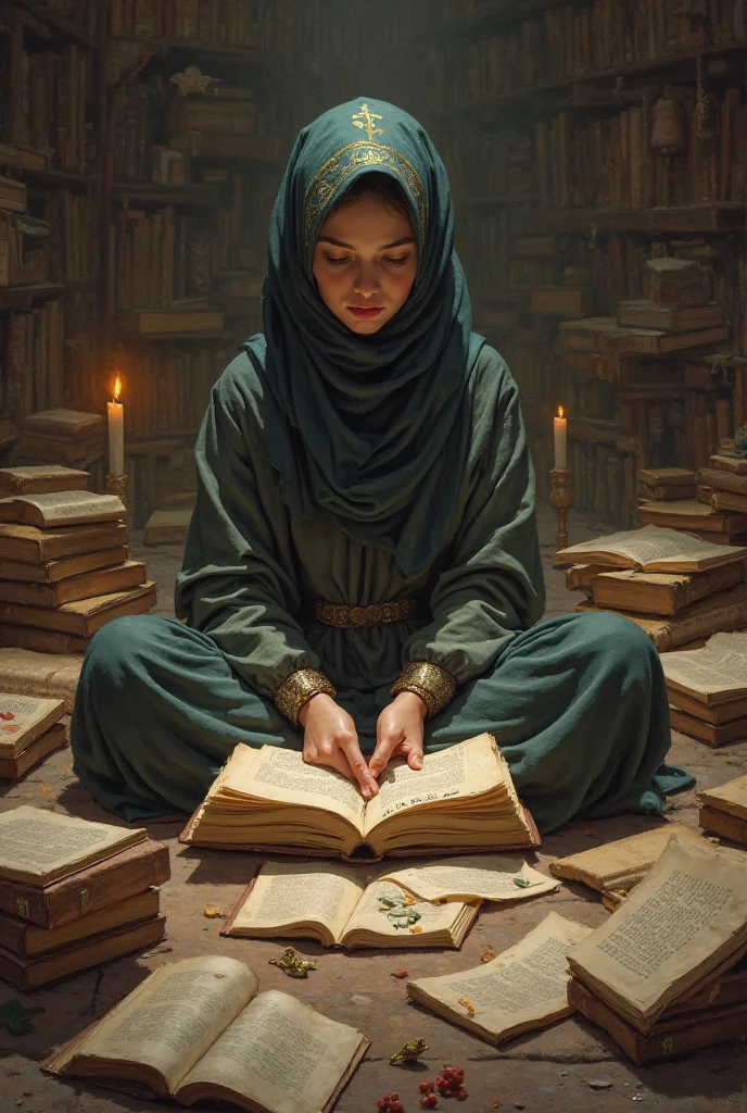 Mahdawi girl in the middle of books - SeaArt AI