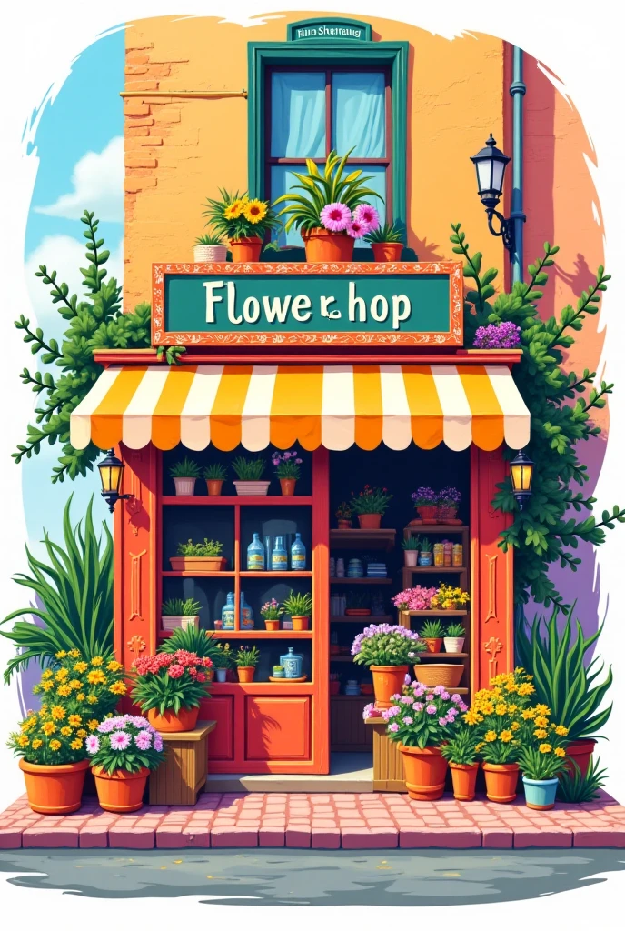 Vector style drawing of a flower shop - SeaArt AI
