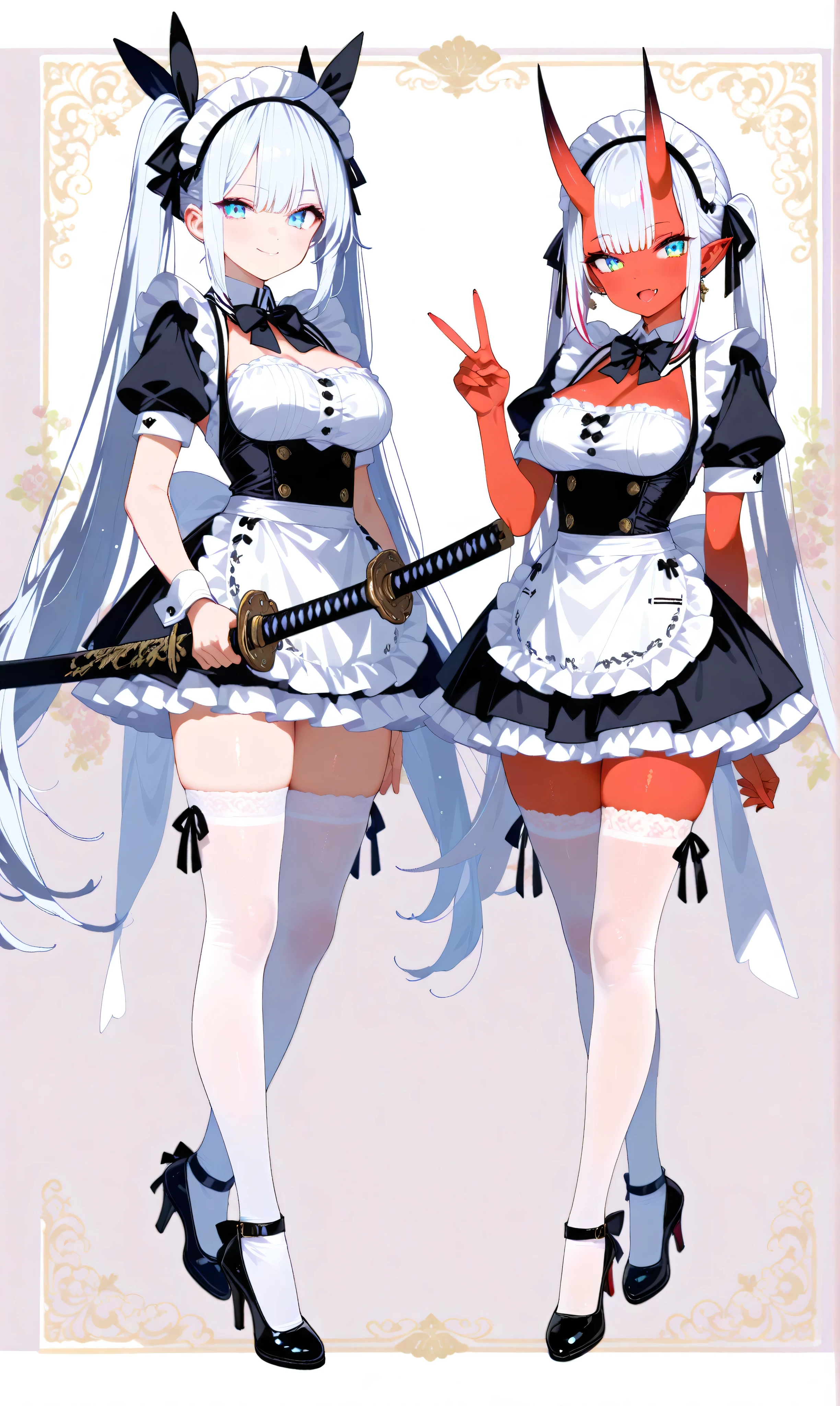 Anime character dressed in maid outfit with sword and devil horns ...