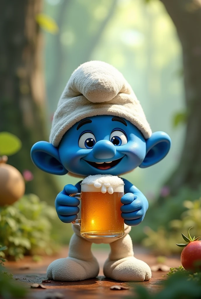 Smurf holding beer - SeaArt AI