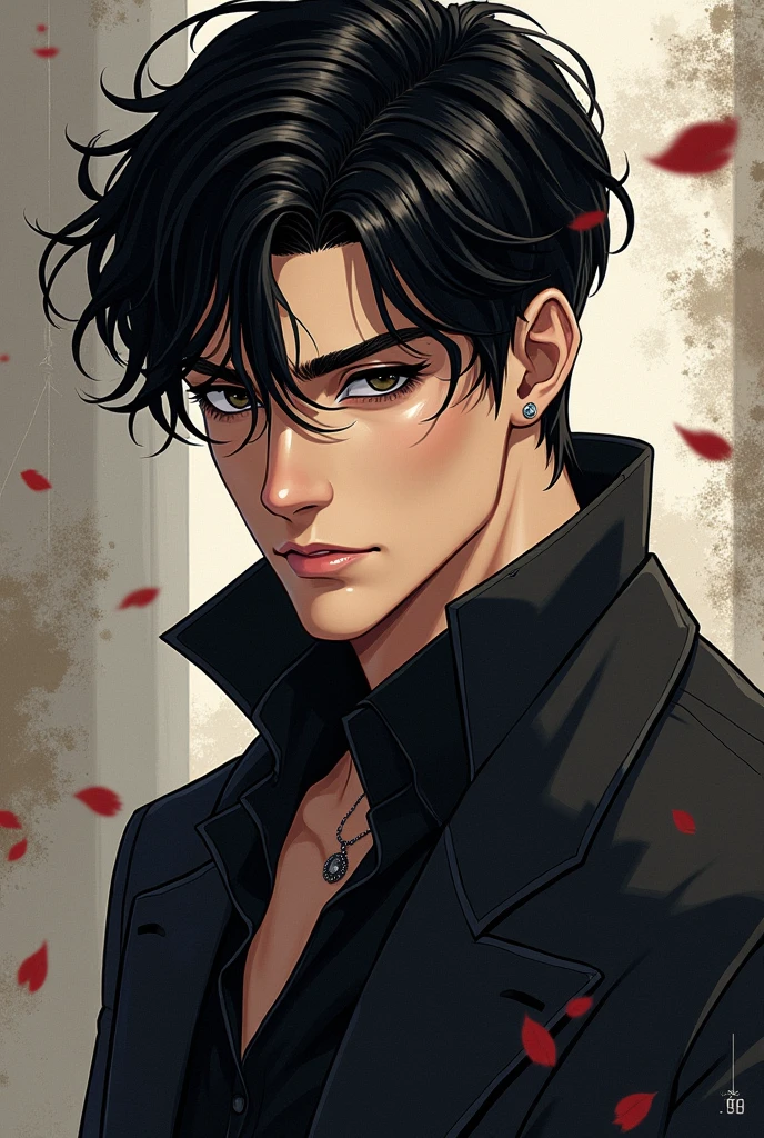 Handsome male character with black eyes and hair. Manhwa style - SeaArt AI