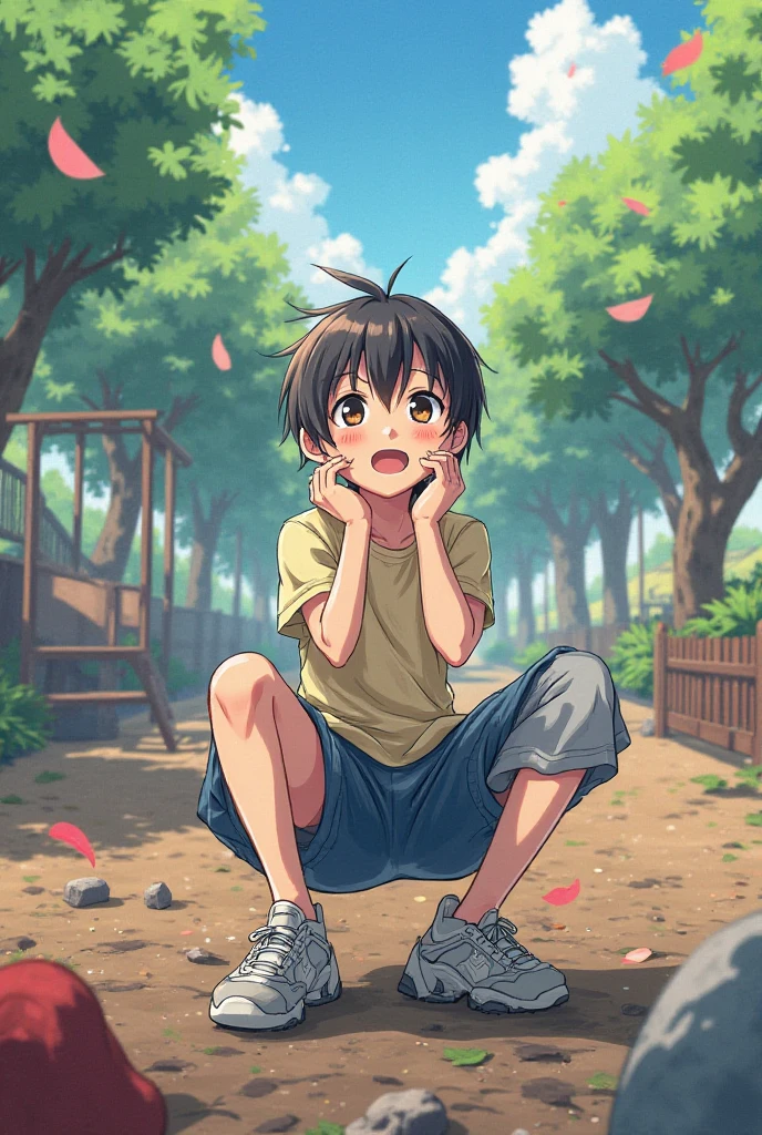 Make an anime comics “Scene 1: Playground Narrator: With the commotion ...