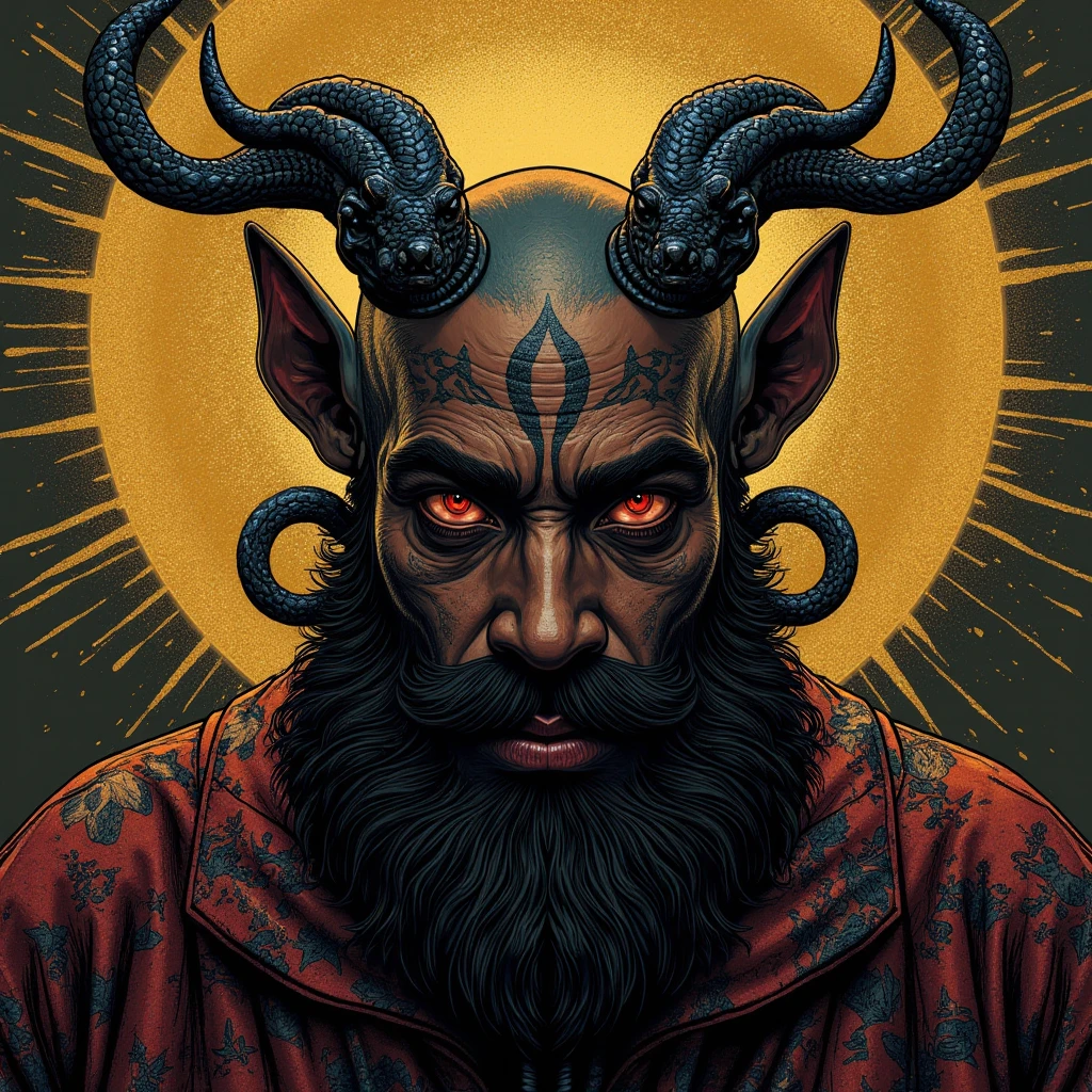 ((Black black man with snake deer antlers on his head and tattoo on his ...