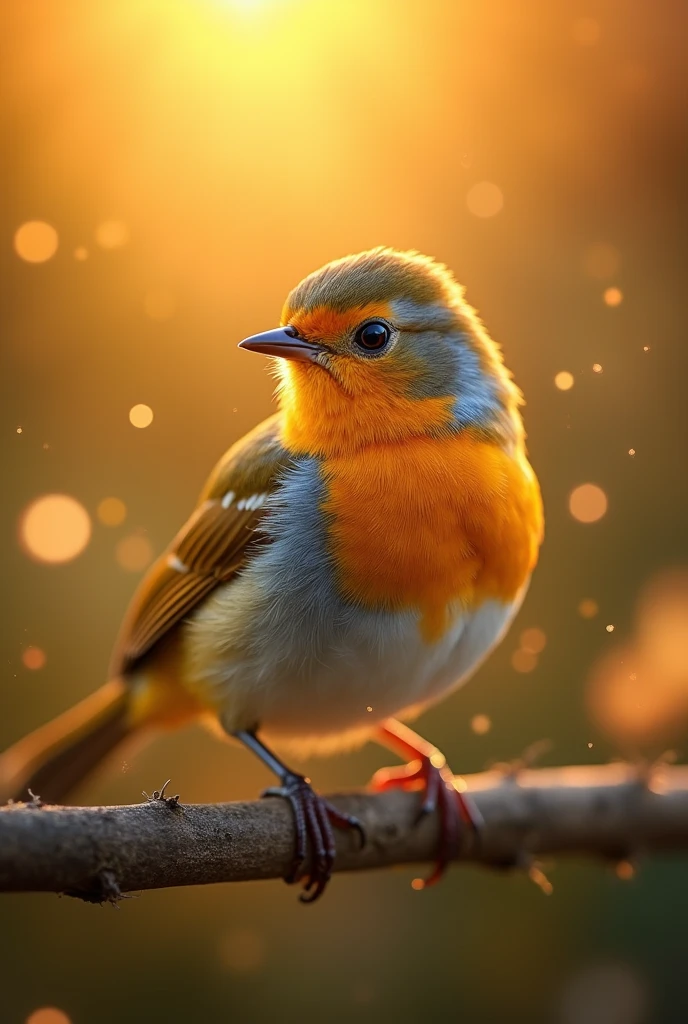 A captivating close-up image of a beautiful little bird that glows with ...