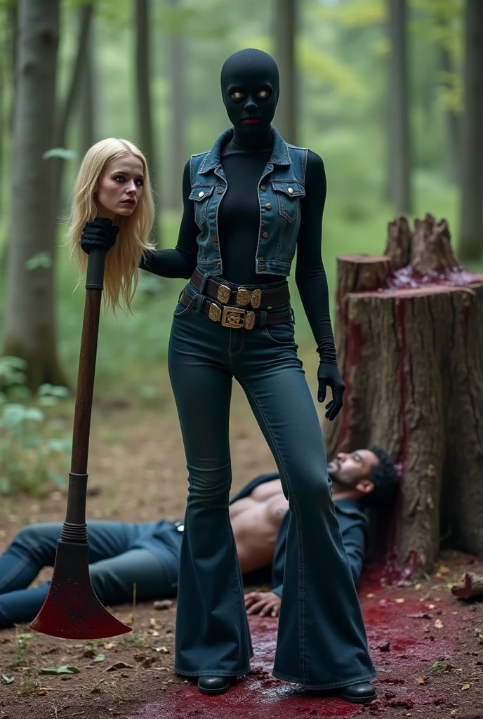 Black creepy full face lycra balaclava sexy female wear long dark blue ...