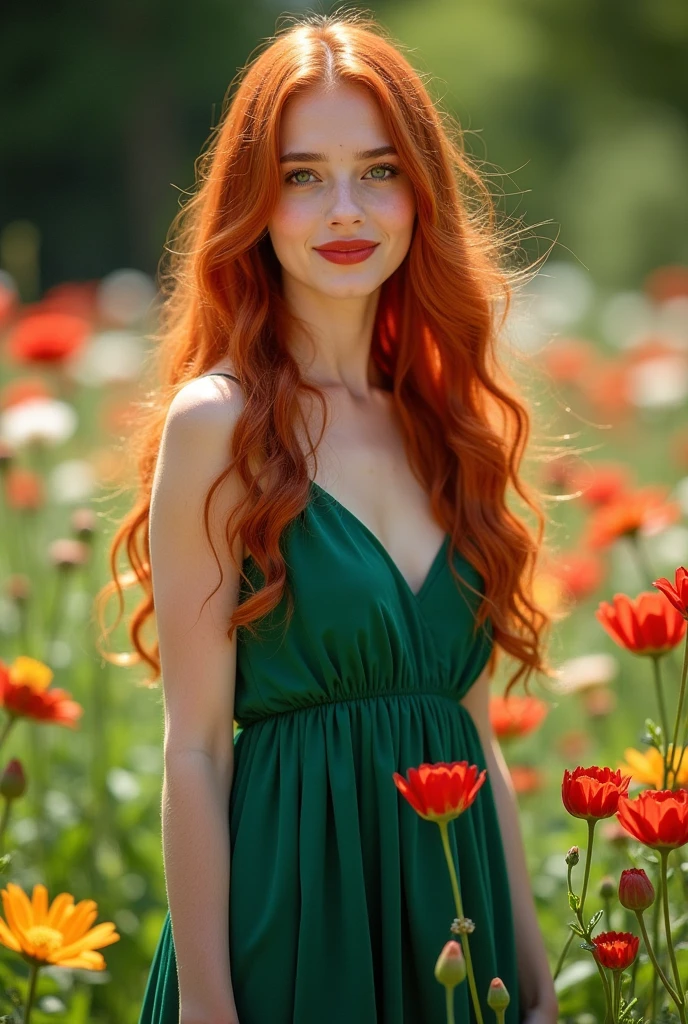 The girl is distinguished by her fiery red long hair, which falls on ...