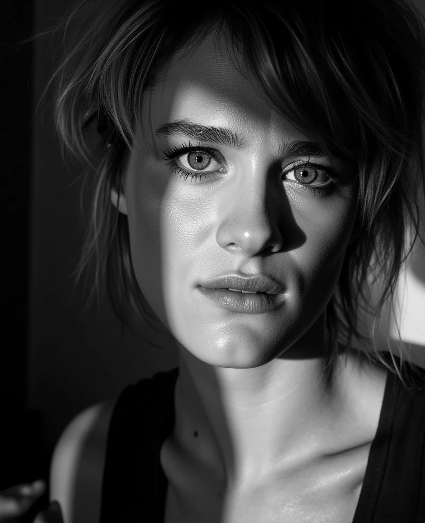 4k ultra realistic, black and white, Noir photo, Mackenzie Davis ...