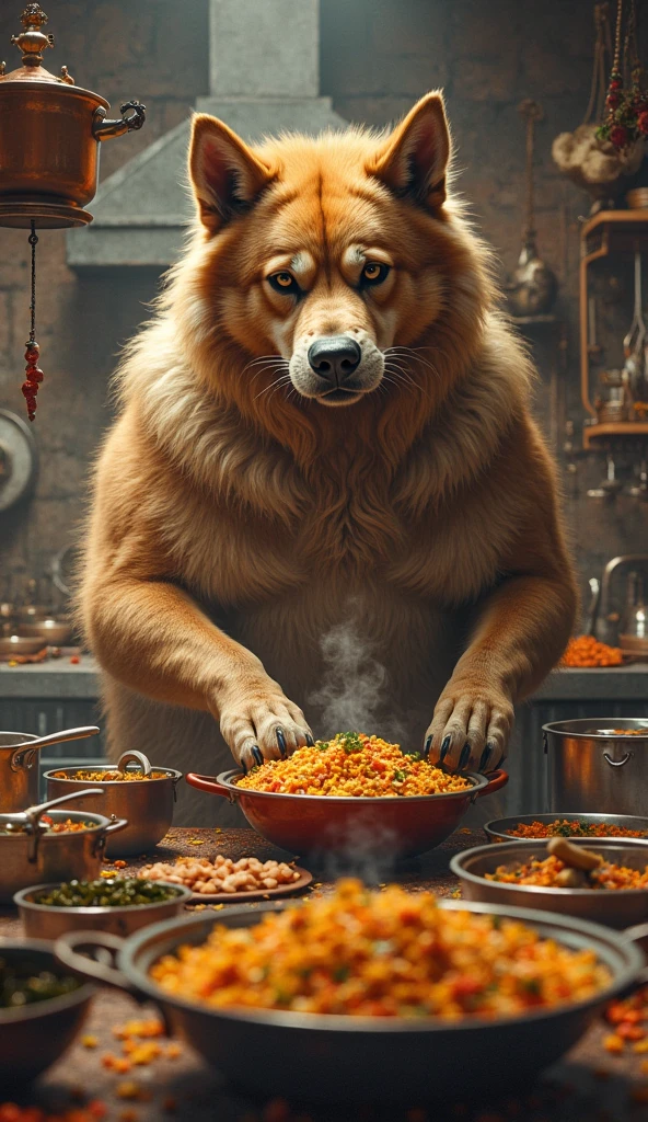 A big dog is making biryani. - SeaArt AI