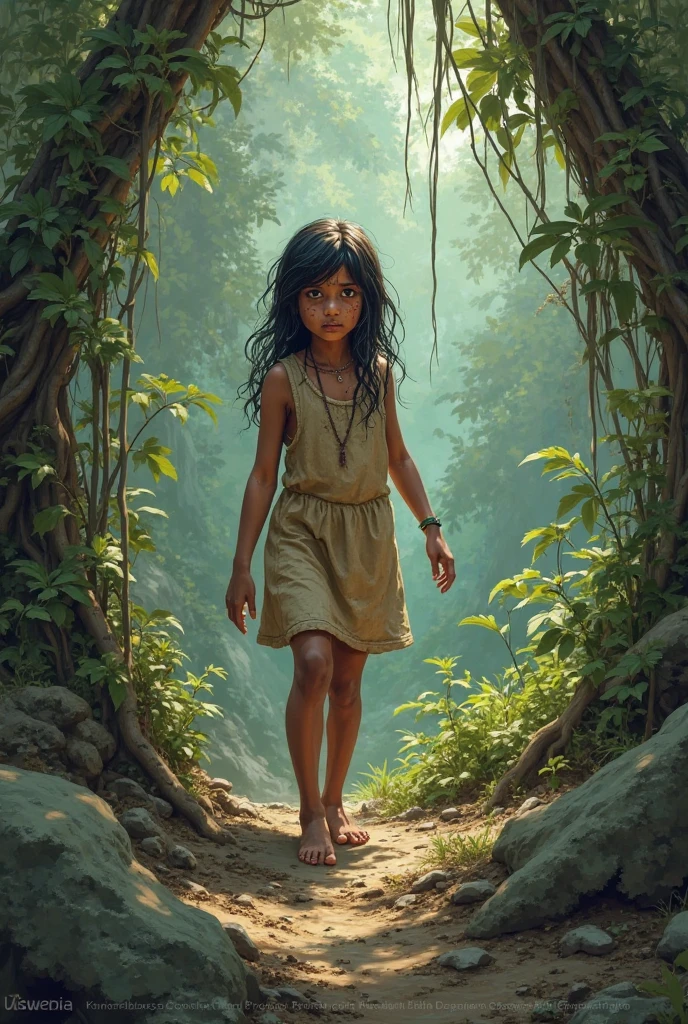 Orphan Indian girl Primitive barefoot in jungle - SeaArt AI