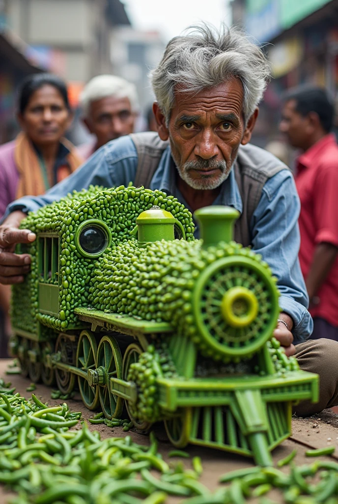 A poor Bangladesh man is making a wonderful Train with green chillies ...