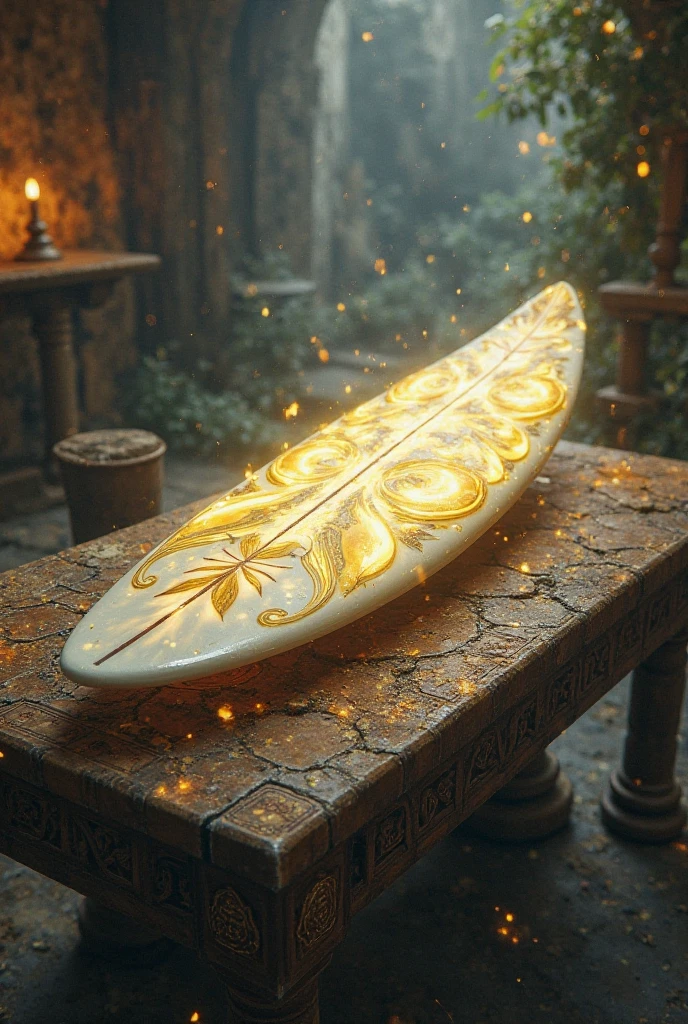 Create Magic the Gathering style: a pearly white magic surfboard with ...