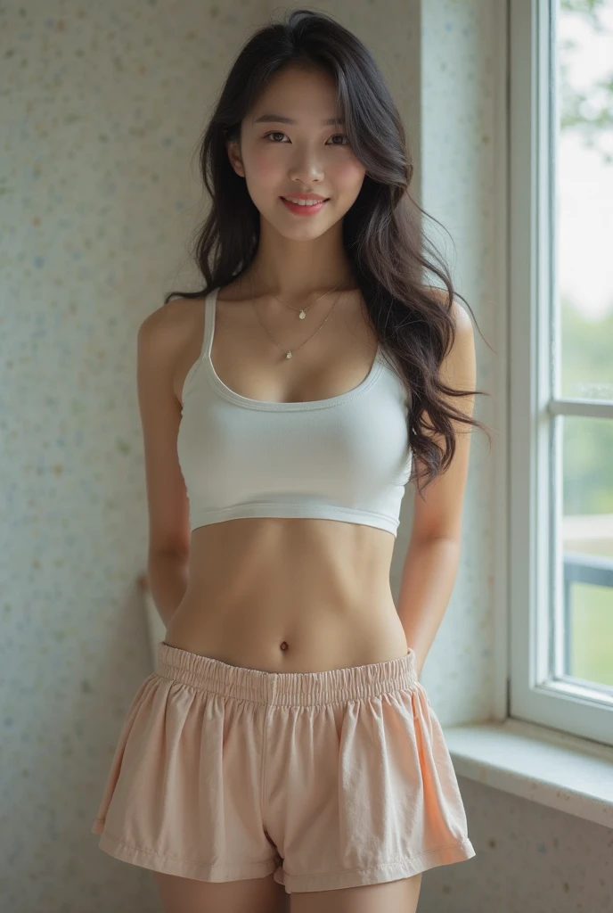 Happy 21 year old Japanese girl, (very slim, very sporty, petite - SeaArt AI