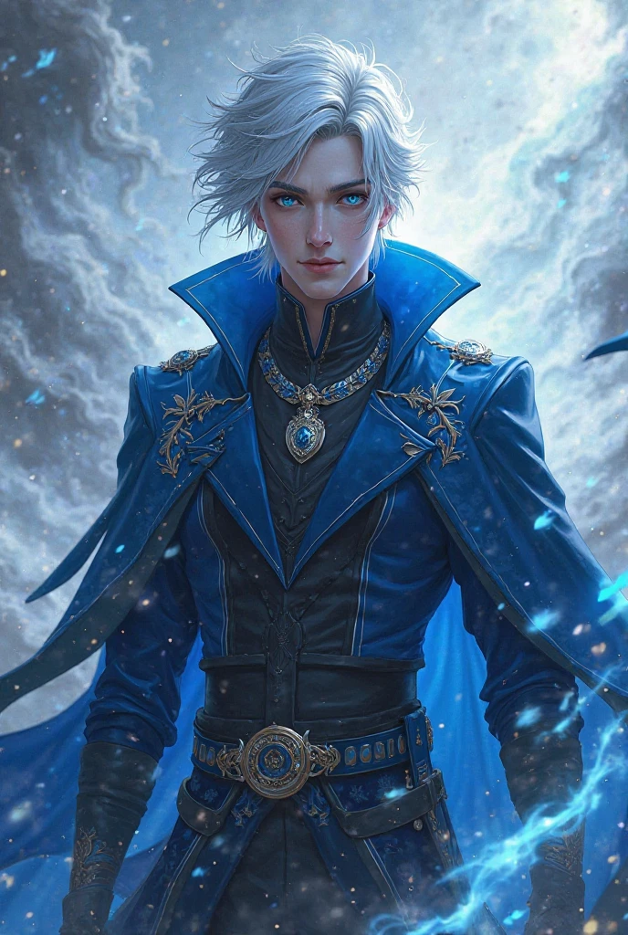 Prince Genasi of the air 20 years,silver hair ,blue skin , storm gray ...