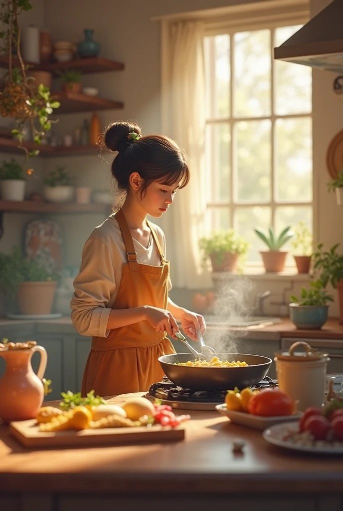 Normal cooking a person making a normal breakfast - SeaArt AI