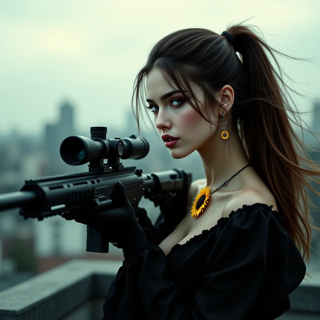 (photorealistic:1.2) A beautiful female assassin wearing a flowing ...