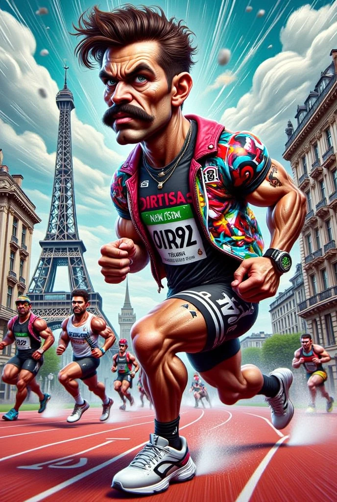 Full body graffiti art illustration of a runner running on an athletic ...