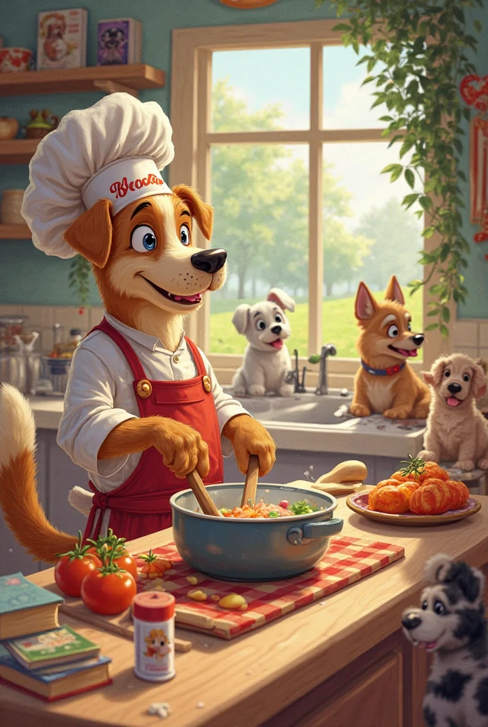 Dog cooking for his dog friends - SeaArt AI