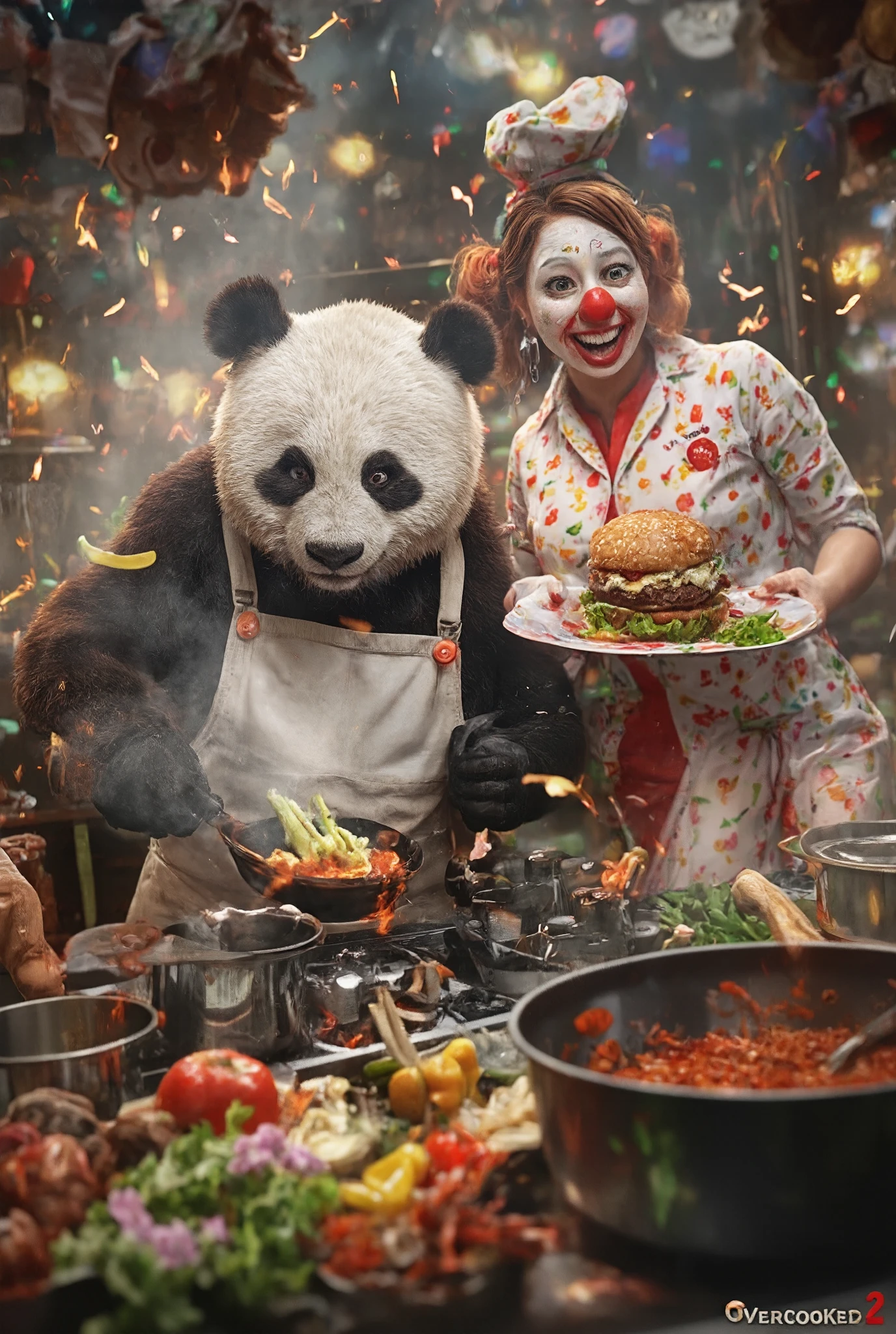 Araffe dressed as a panda and a woman dressed as a clown - SeaArt AI