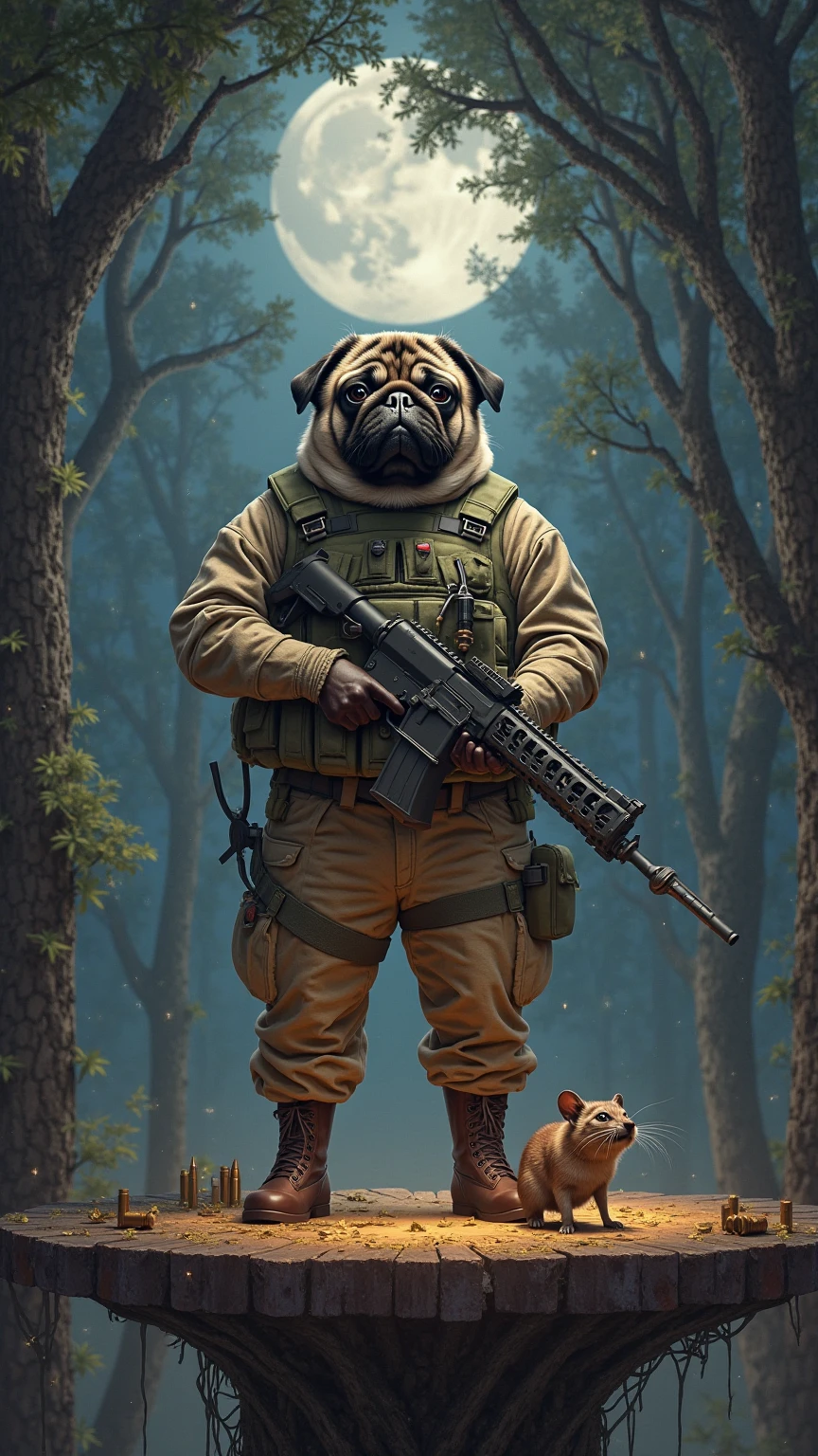 Realistic Doug the pug Dressed as a soldier Stand straight holding ...