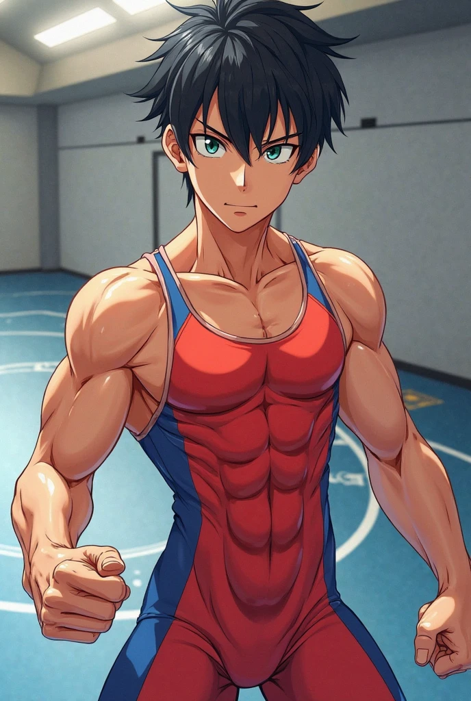 Anime boy at Speedo in wrestling - SeaArt AI
