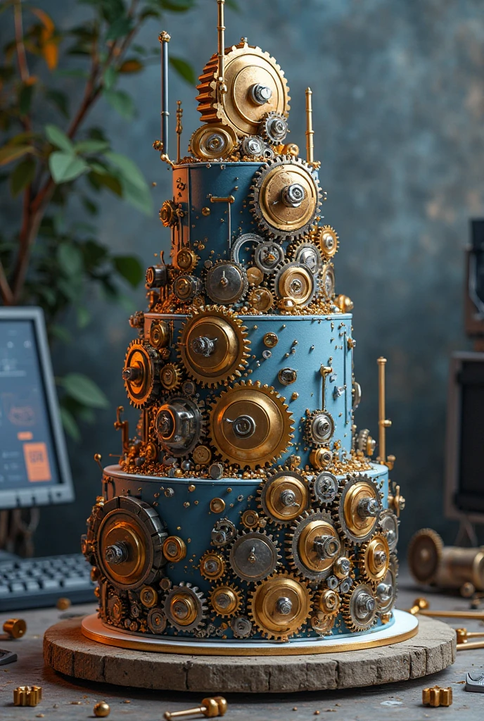 Technical style cake 3-storey at least 10 gears there is a personal ...