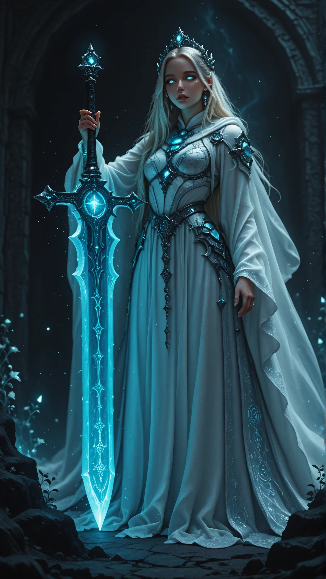 A stunning ethereal warrior princess with long, flowing platinum blonde ...