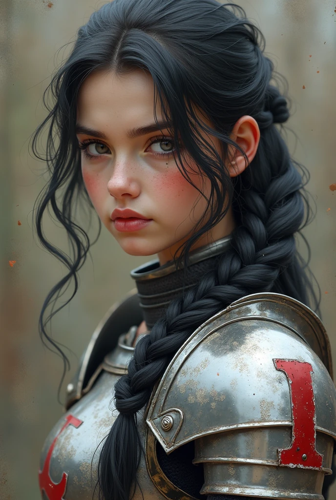 Girl, black long hair, hair gathered in a braid , Knight girl - SeaArt AI