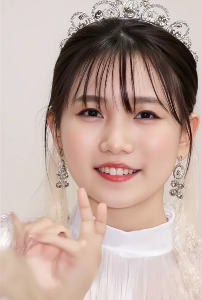 Looking cute as a bride, white bridal dress, bridal gown, tiara - SeaArt AI